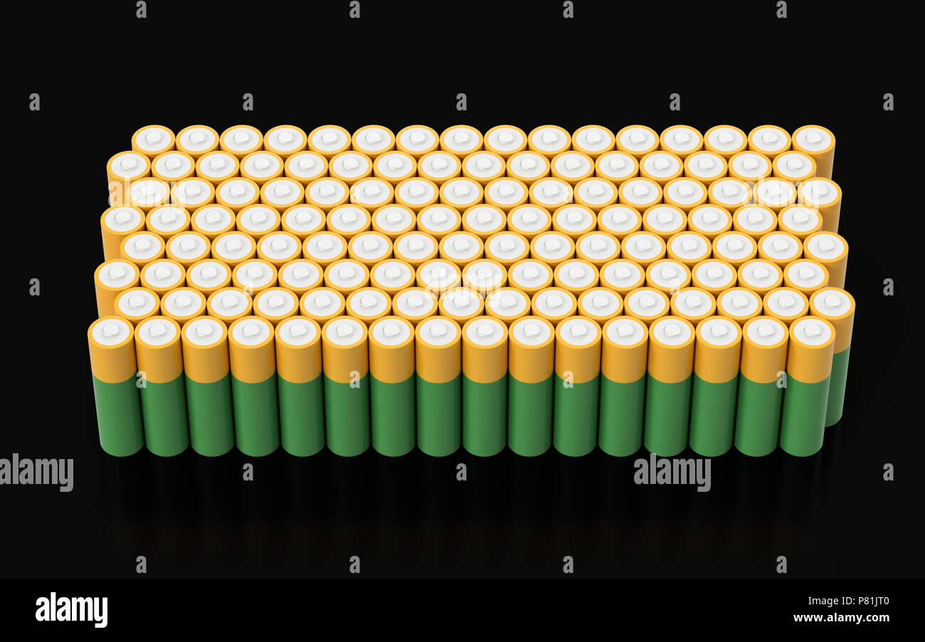 Batteries cells on the dark background. 3D rendering Stock Photo - Alamy