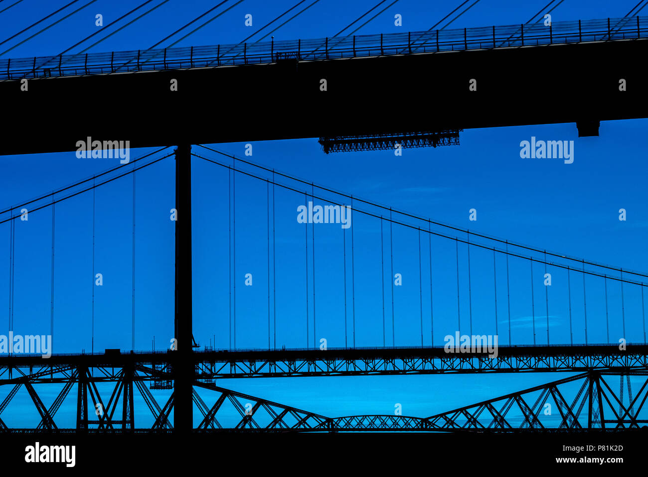 Silhouettes of all three Forth bridges - the Forth Bridge, the Forth ...