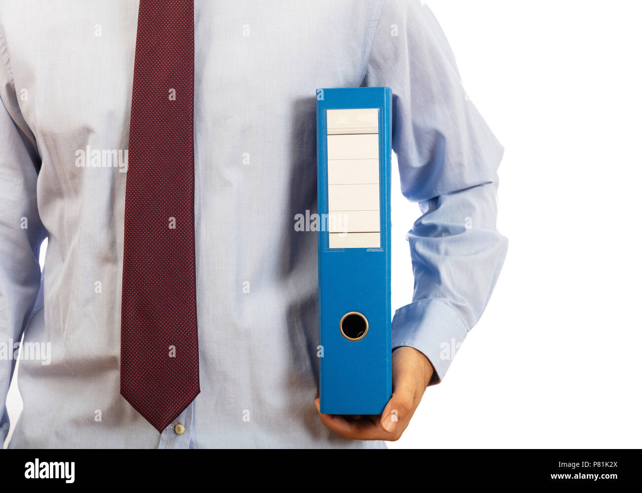 Business filling work. Manager holding a binder folder with blank label ...