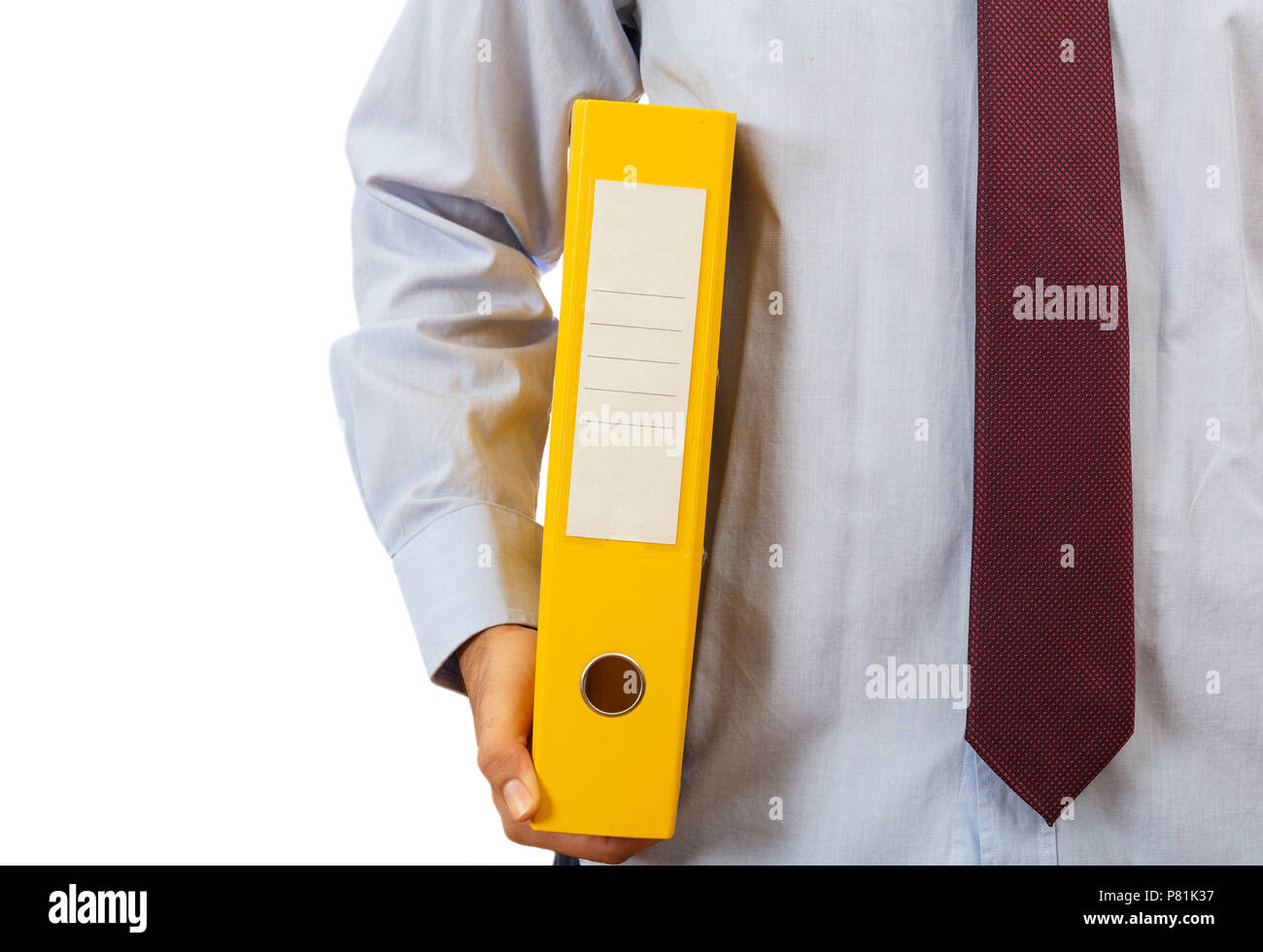 Business filling work. Manager holding a binder folder with blank label ...