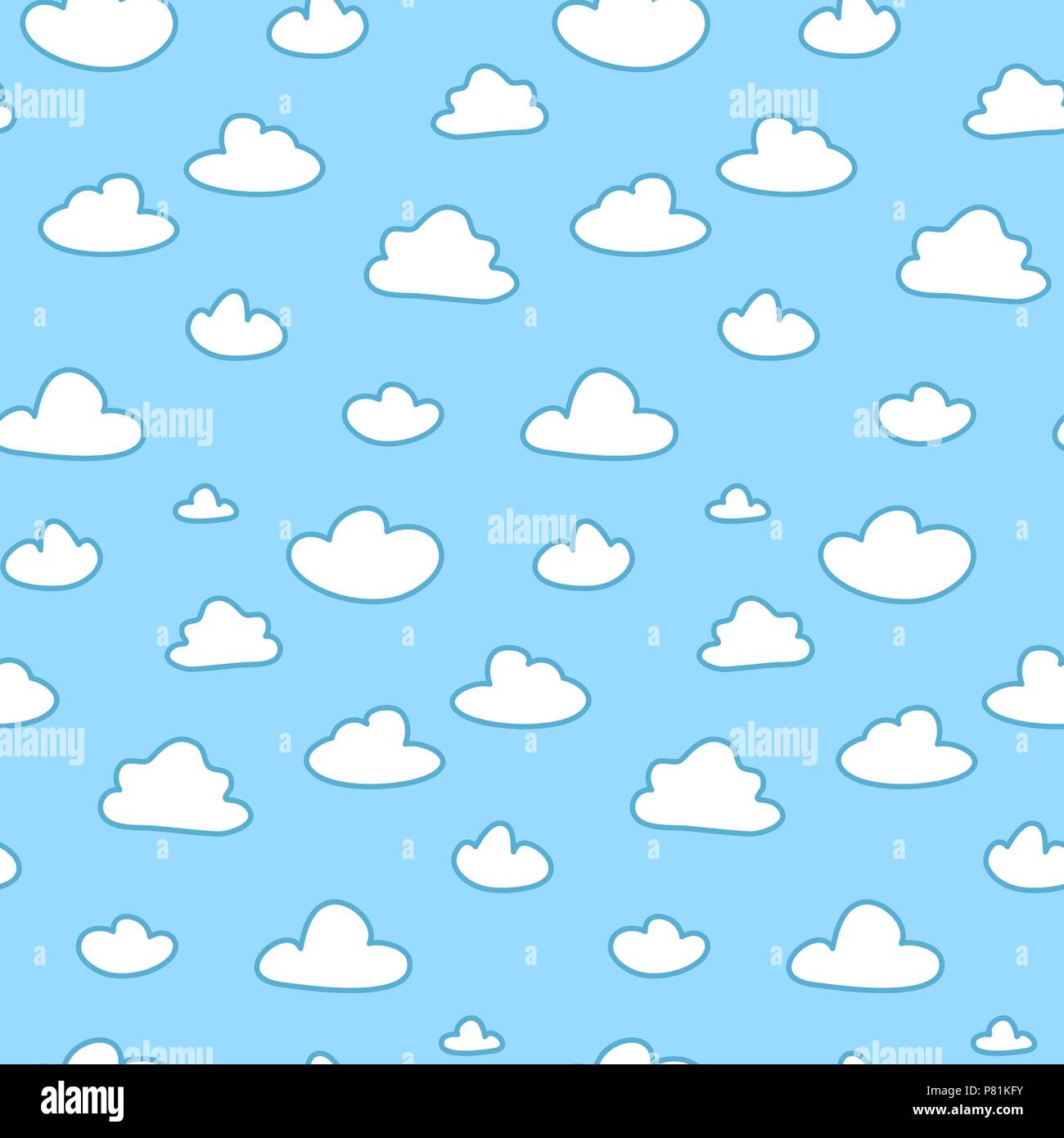 Cartoon clouds on blue sky seamless pattern. Vector illustration Stock ...