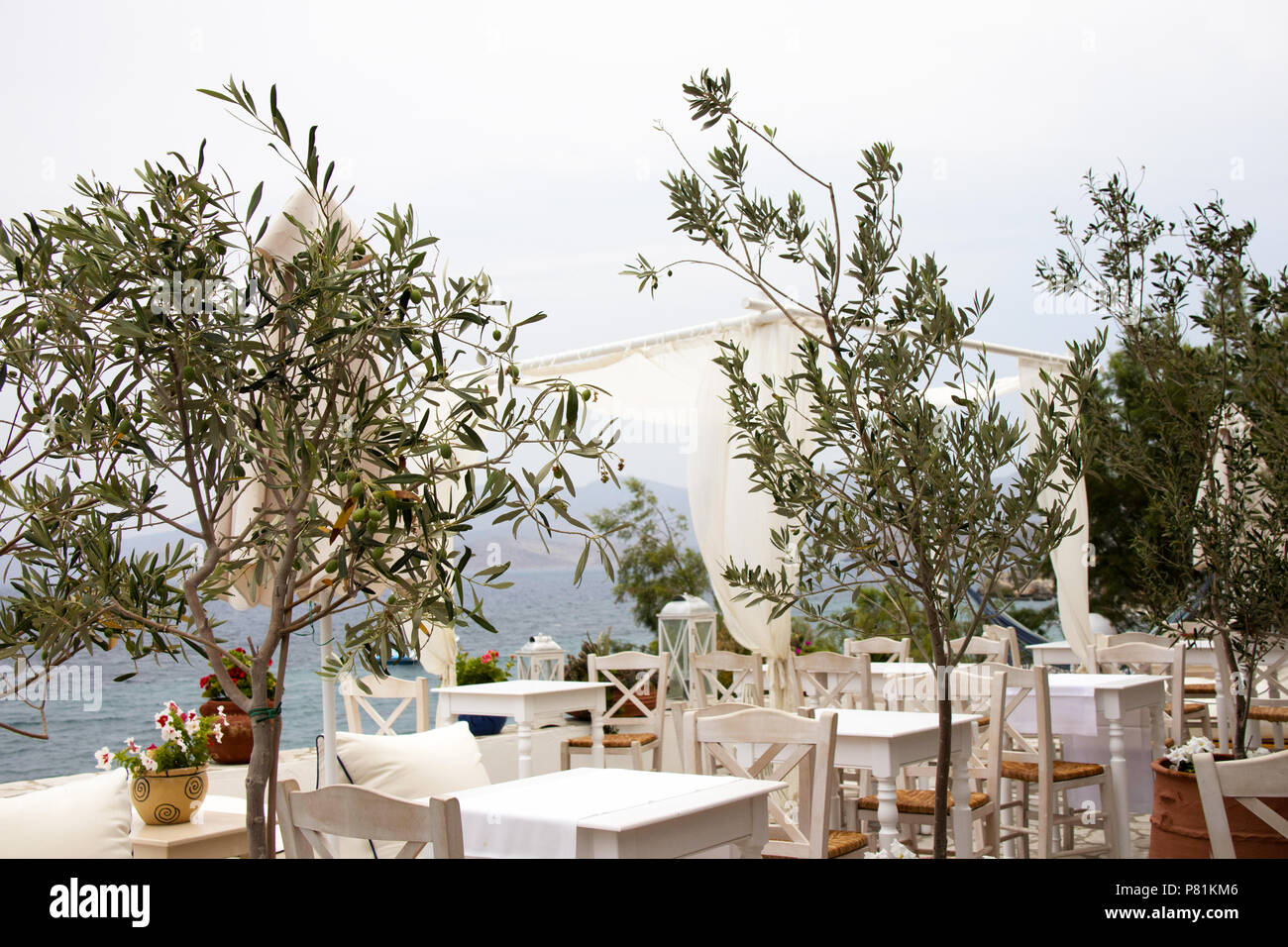 Taverna overlooking the sea in Masouri, Kalymnos, Greece Stock Photo ...