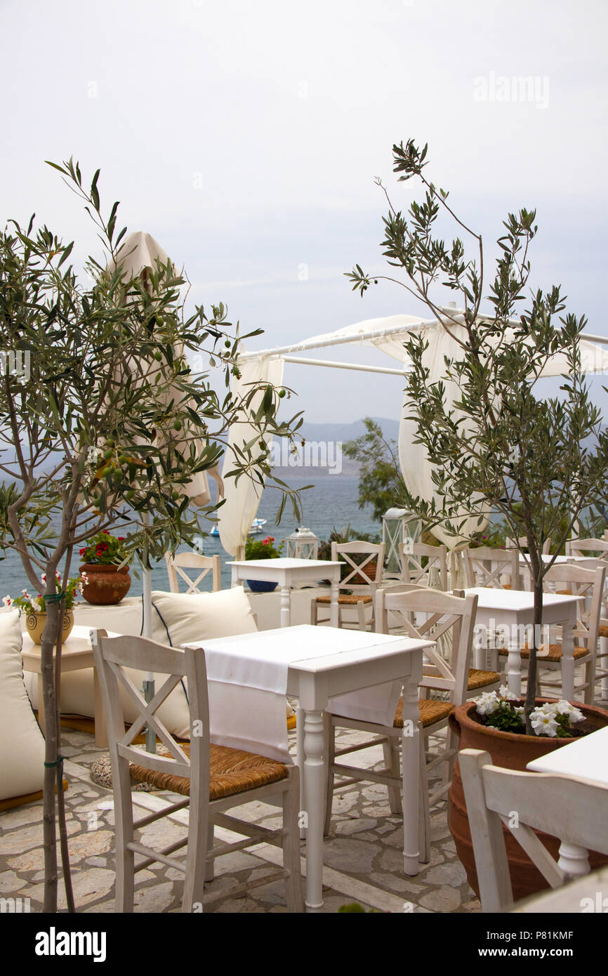 Taverna overlooking the sea in Masouri, Kalymnos, Greece Stock Photo ...