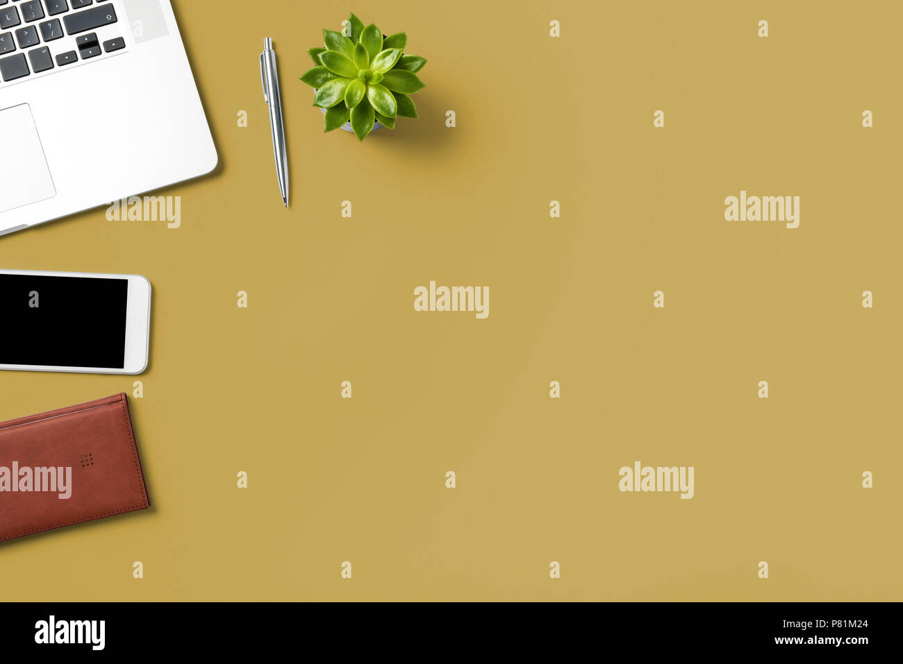 Office background with laptop and accessories Stock Photo - Alamy