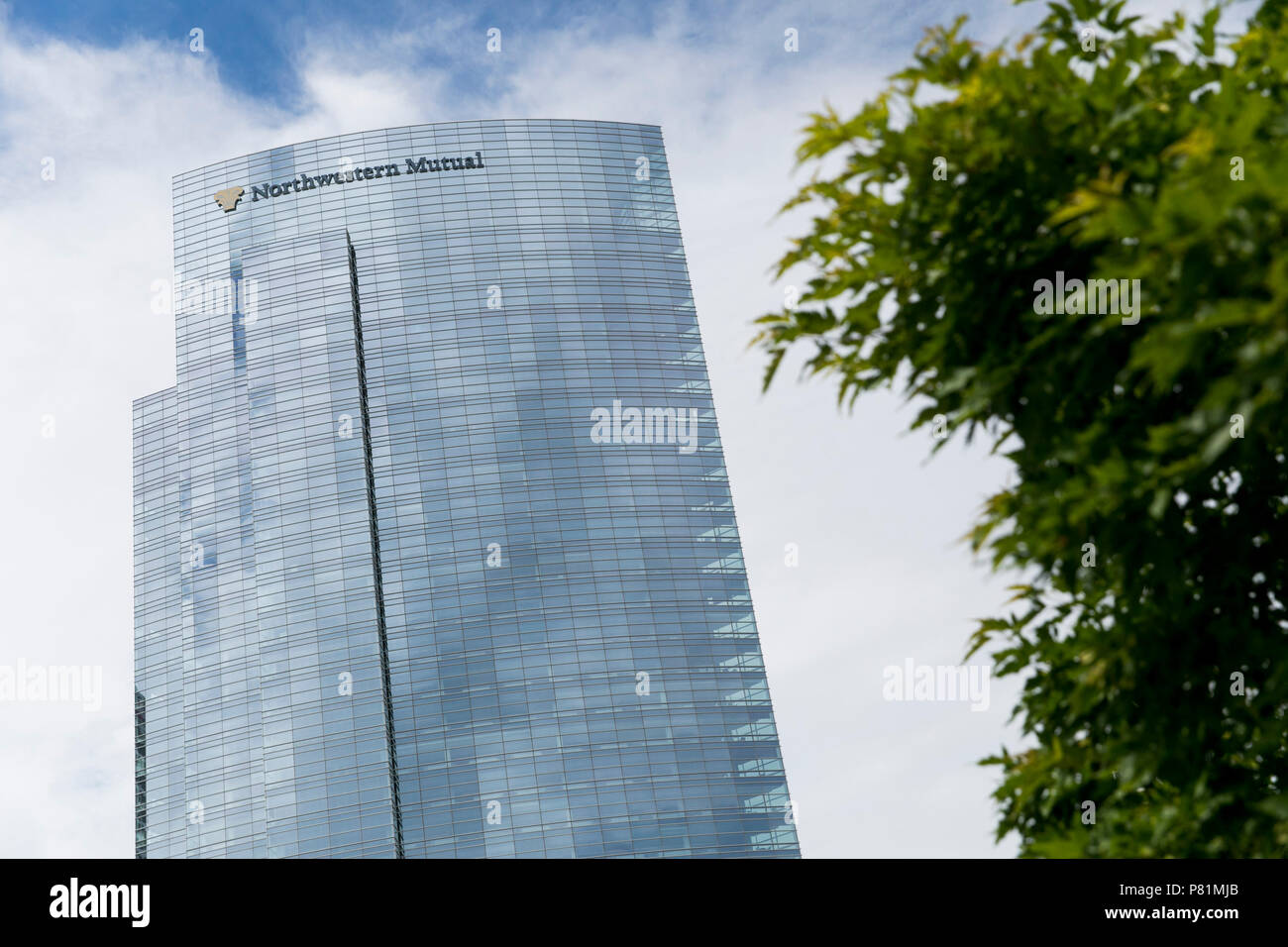 A logo sign on the Northwestern Mutual Tower, headquarters of ...