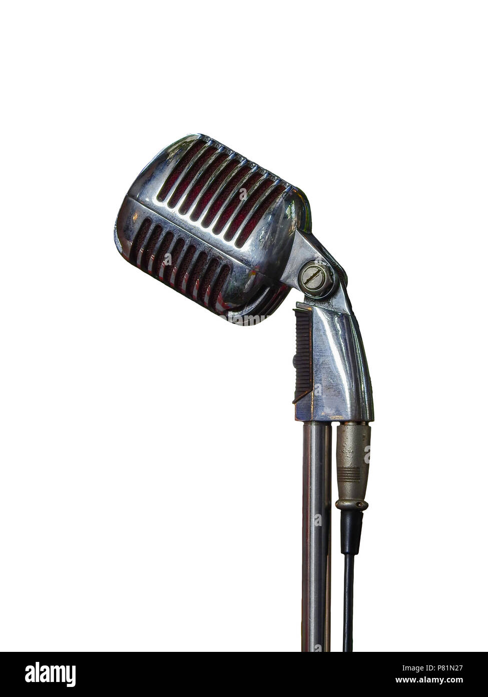 Silver vintage microphone isolated on white background Stock Photo - Alamy