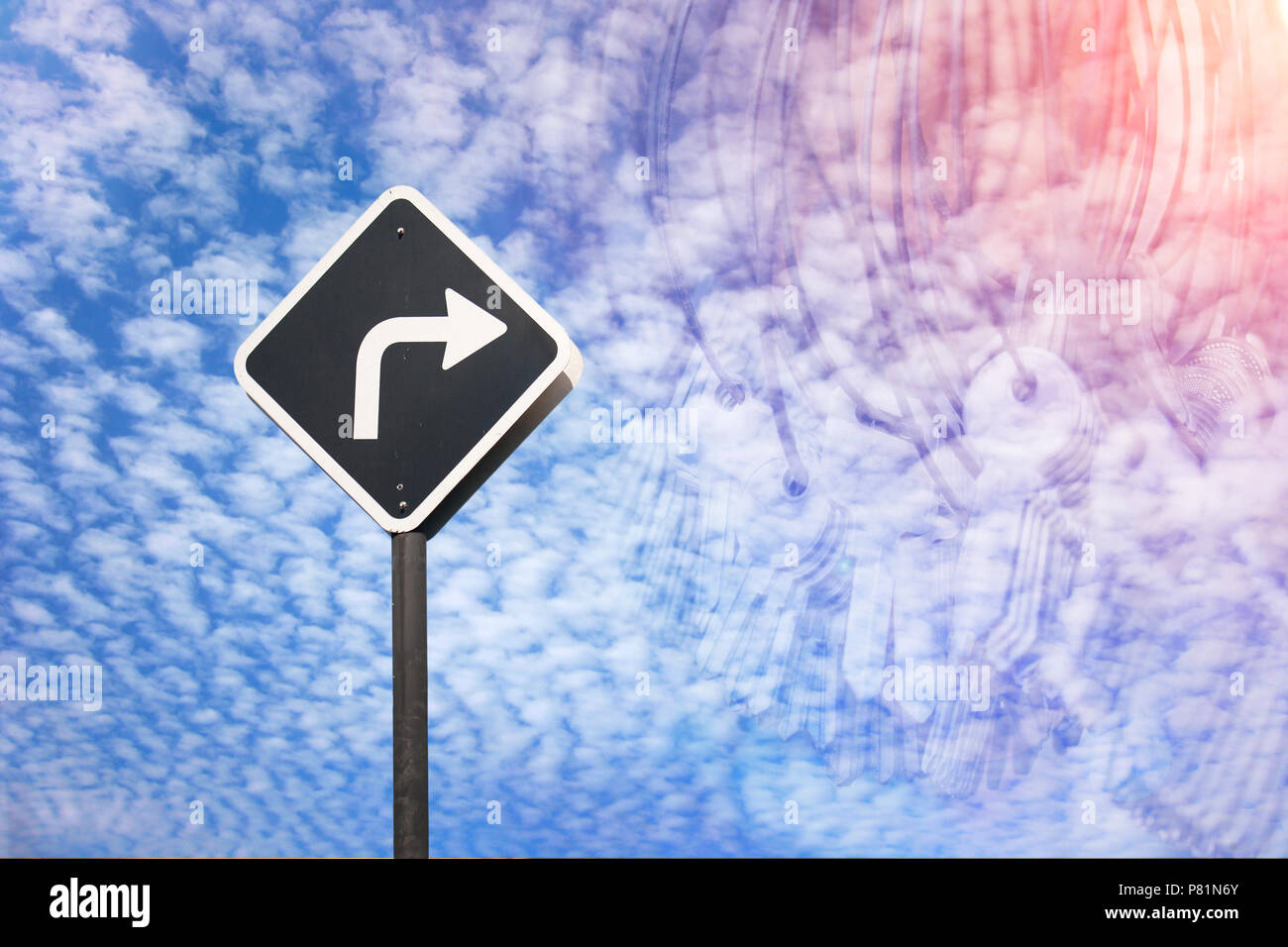 Right way concept by traffic sign and many key in blending mode Stock ...