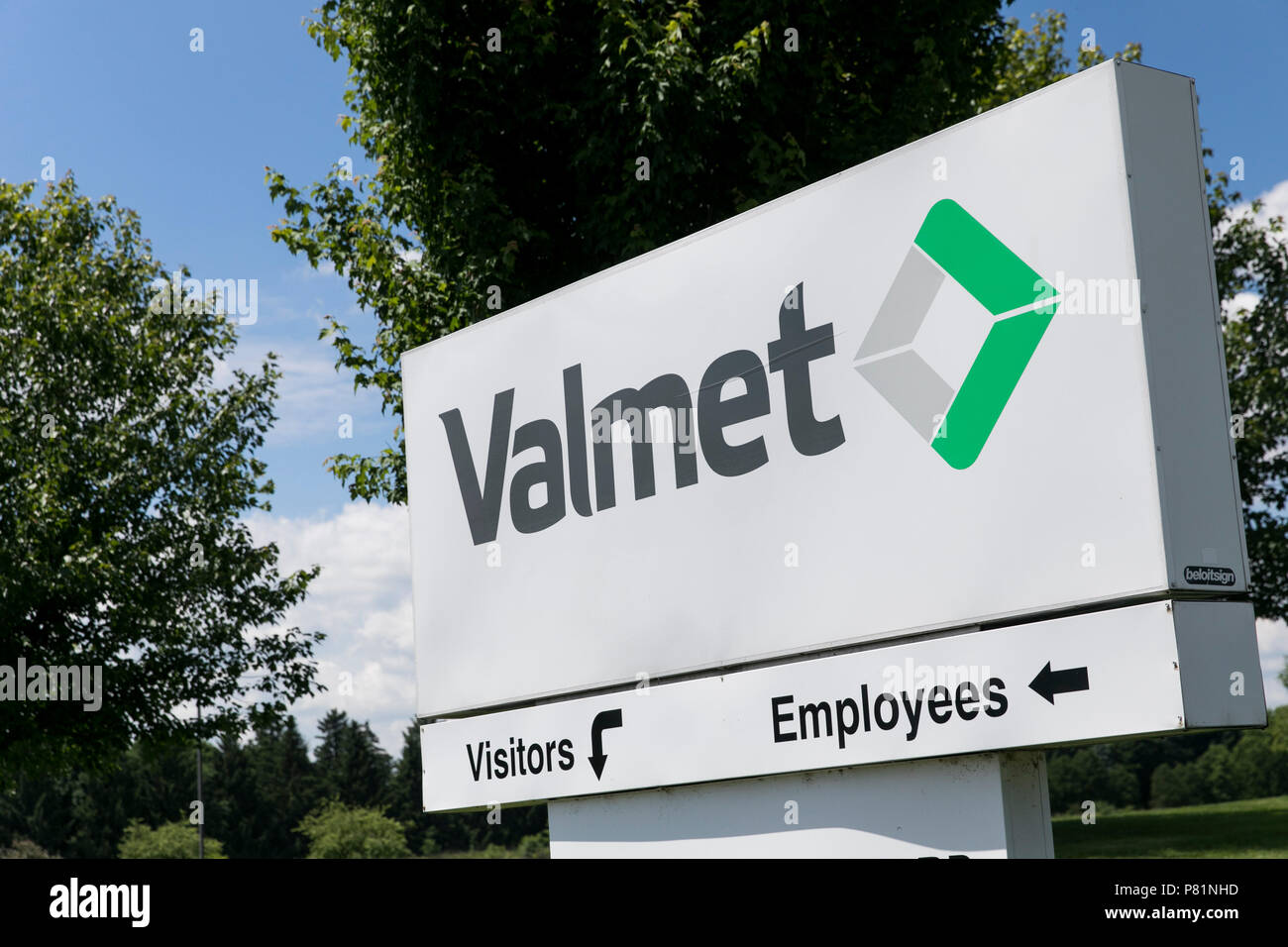 A logo sign outside of a facility occupied by The Valmet Corporation in ...