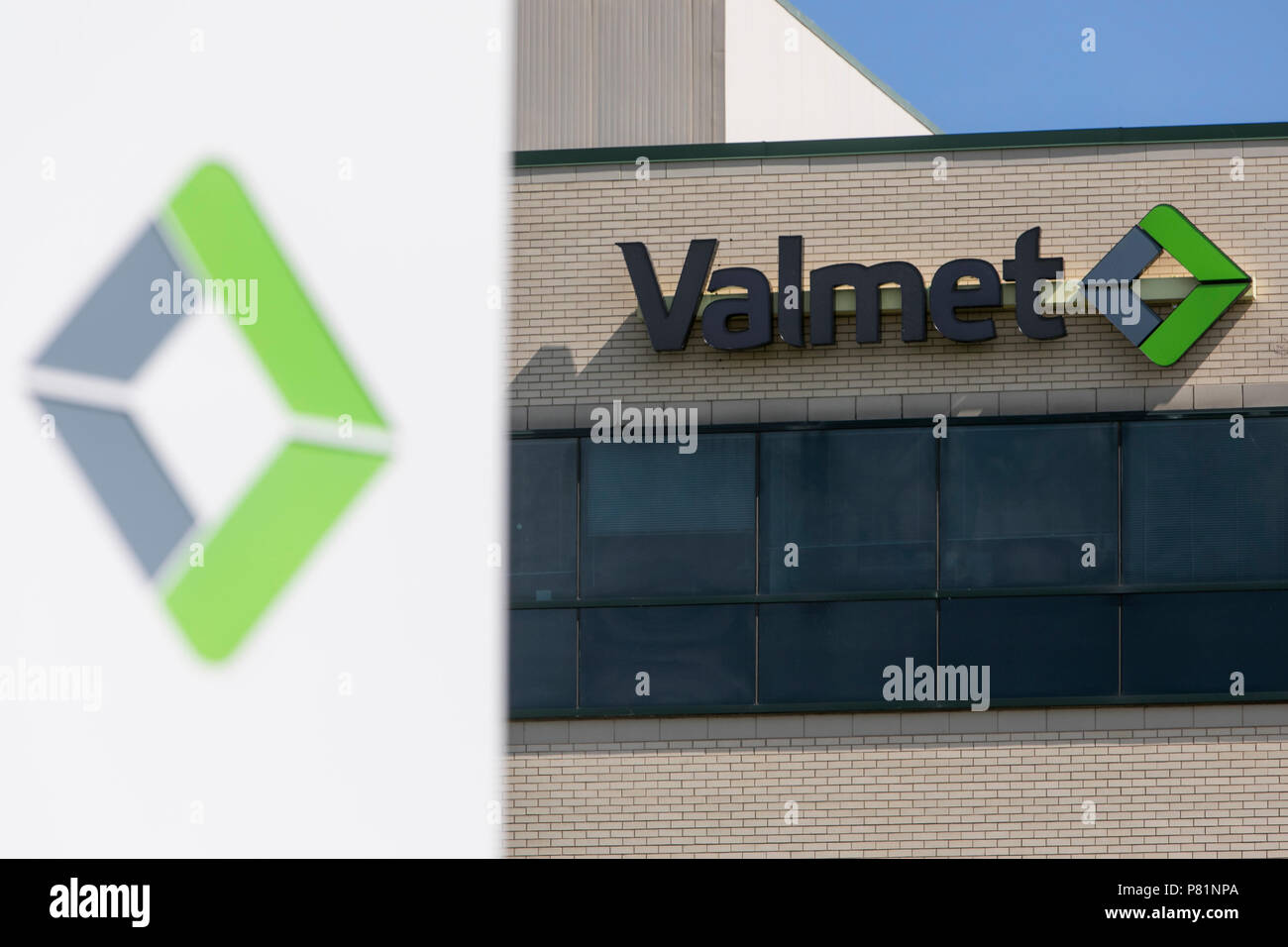 A logo sign outside of a facility occupied by The Valmet Corporation in ...