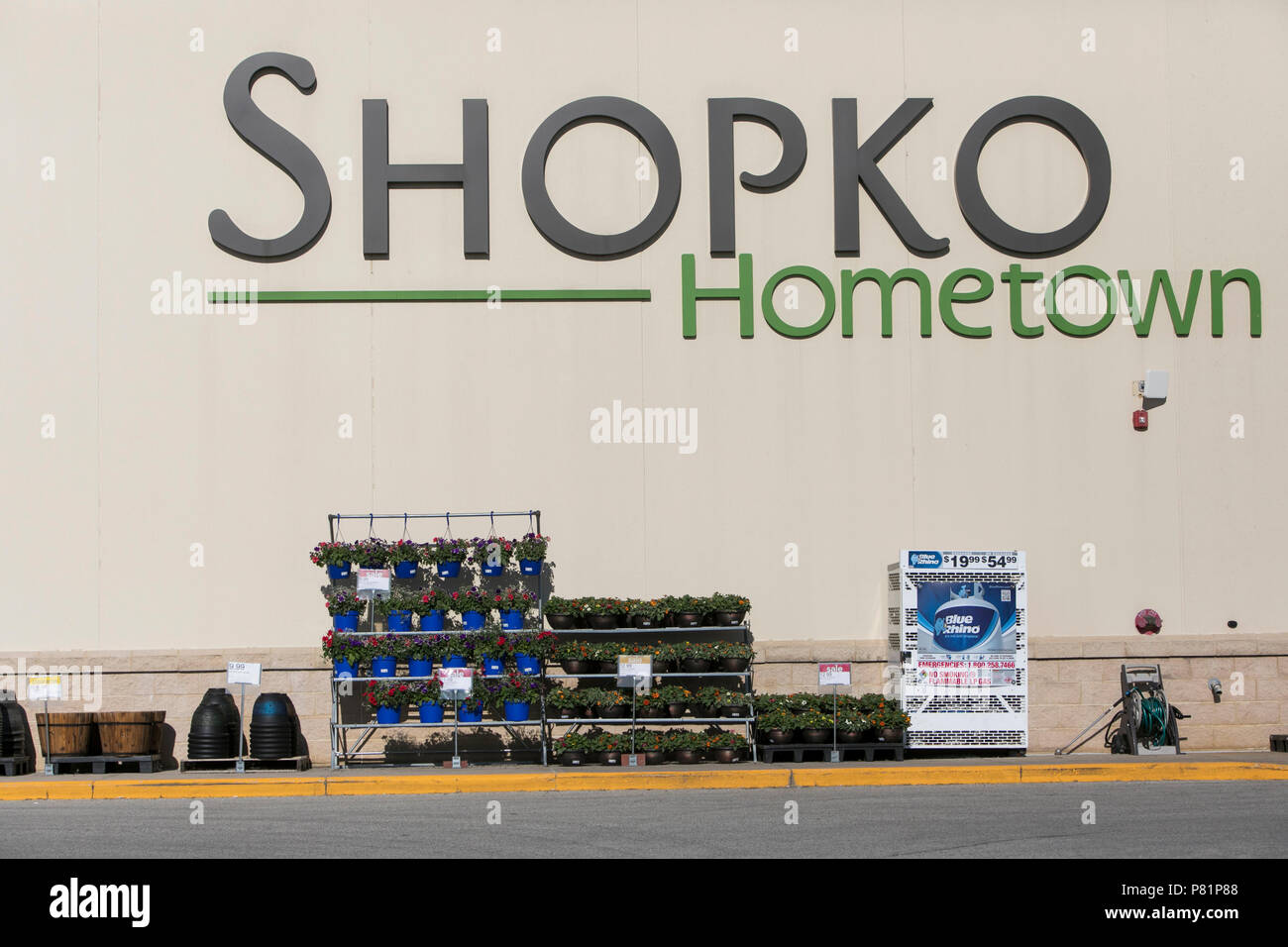 A logo sign outside of a Shopko Hometown retail store in Kiel ...