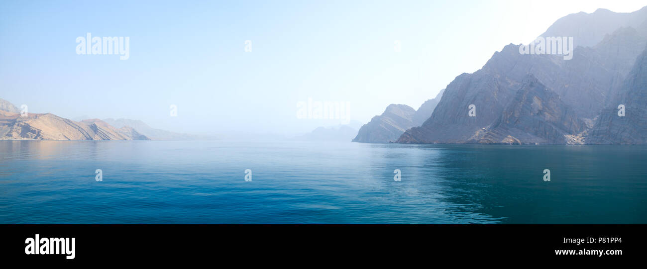Sea tropical landscape with mountains and fjords, Oman Stock Photo - Alamy