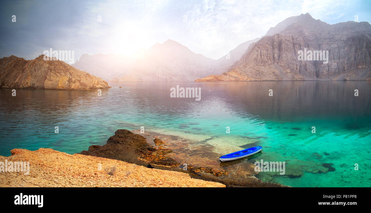 Sea tropical landscape with mountains and fjords, Oman Stock Photo - Alamy