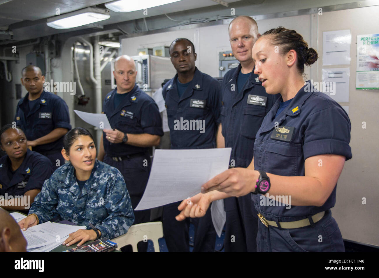 EAST CHINA SEA (Aug. 26, 2016) Lt. j.g. Jessica Vaeth (right), voting ...