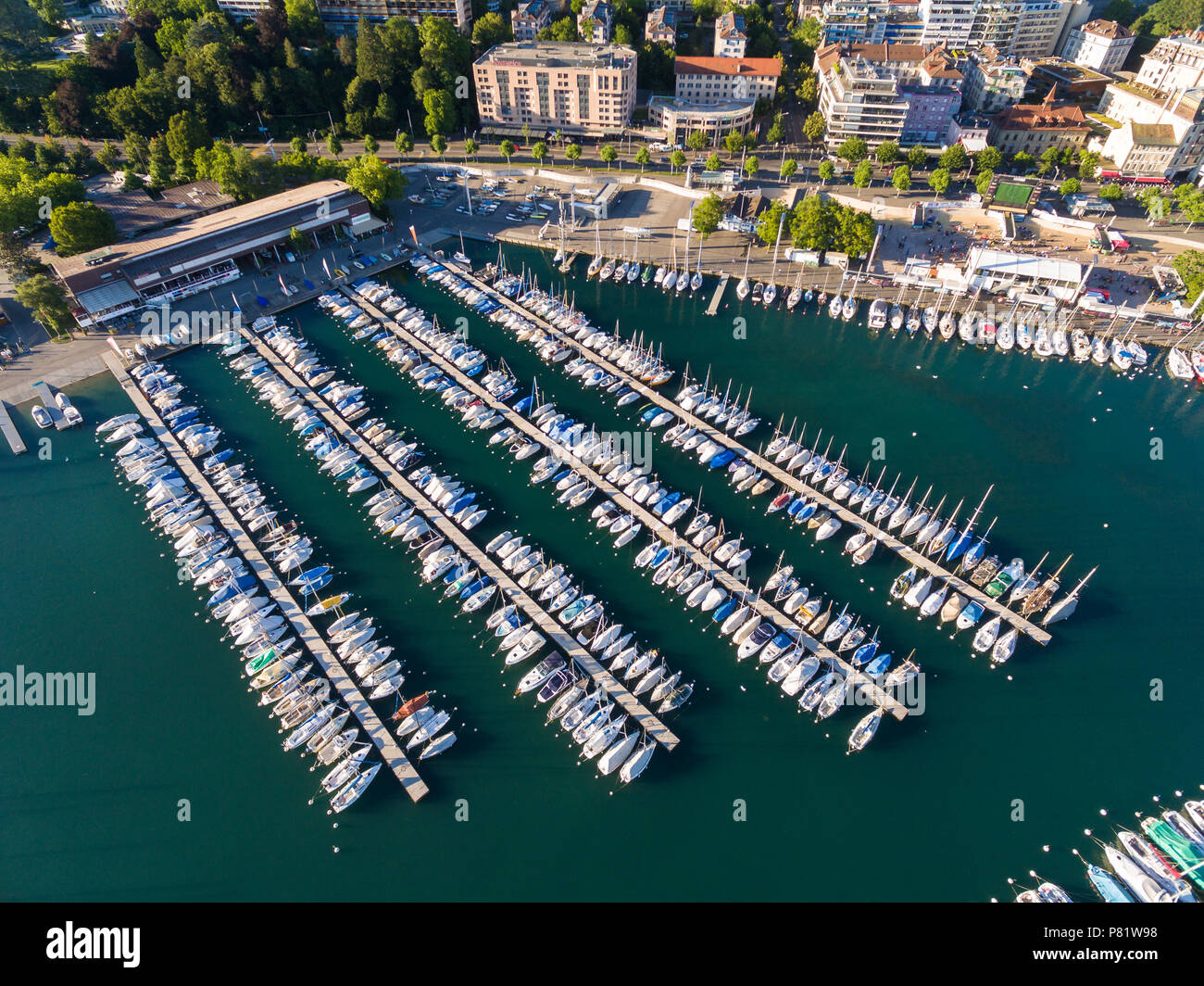 Aerial view of Ouchy waterfront in Lausanne, Switzerland Stock Photo ...