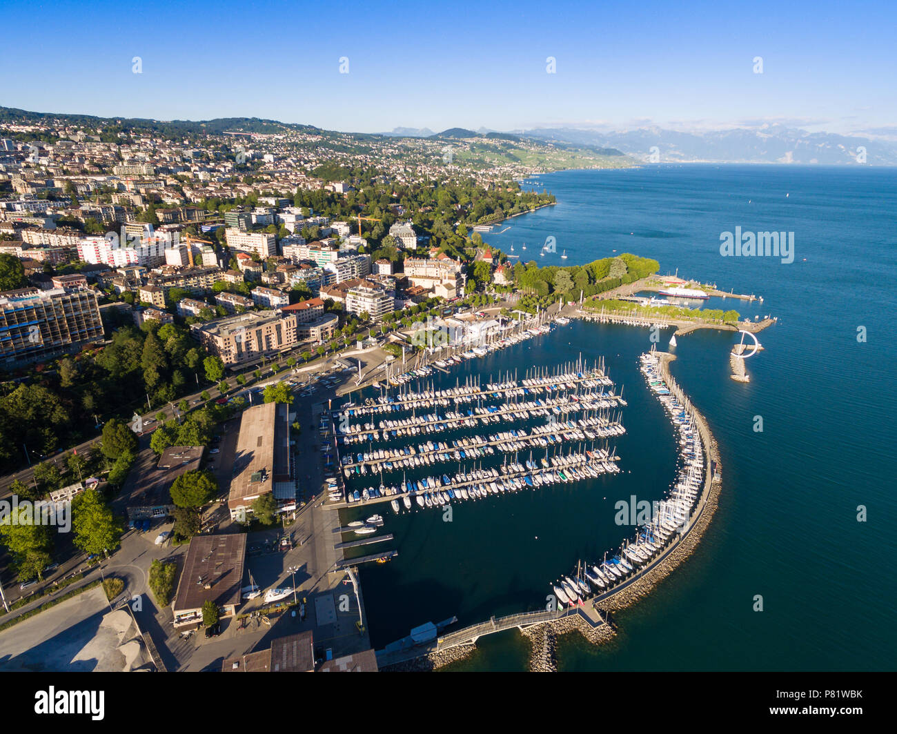 Aerial view of Ouchy waterfront in Lausanne, Switzerland Stock Photo ...