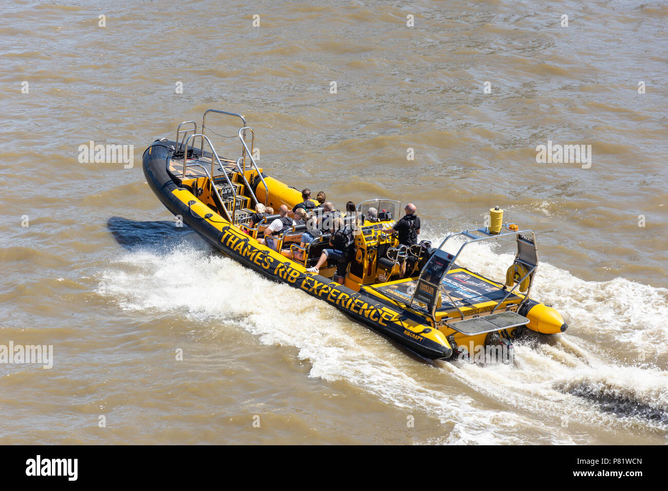Thames Rib Experience power boat ride on River Thames at South Bank, London Borough of Lambeth ...