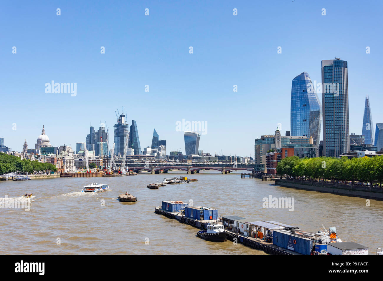 City of London and River Thames from Waterloo Bridge, South Bank ...