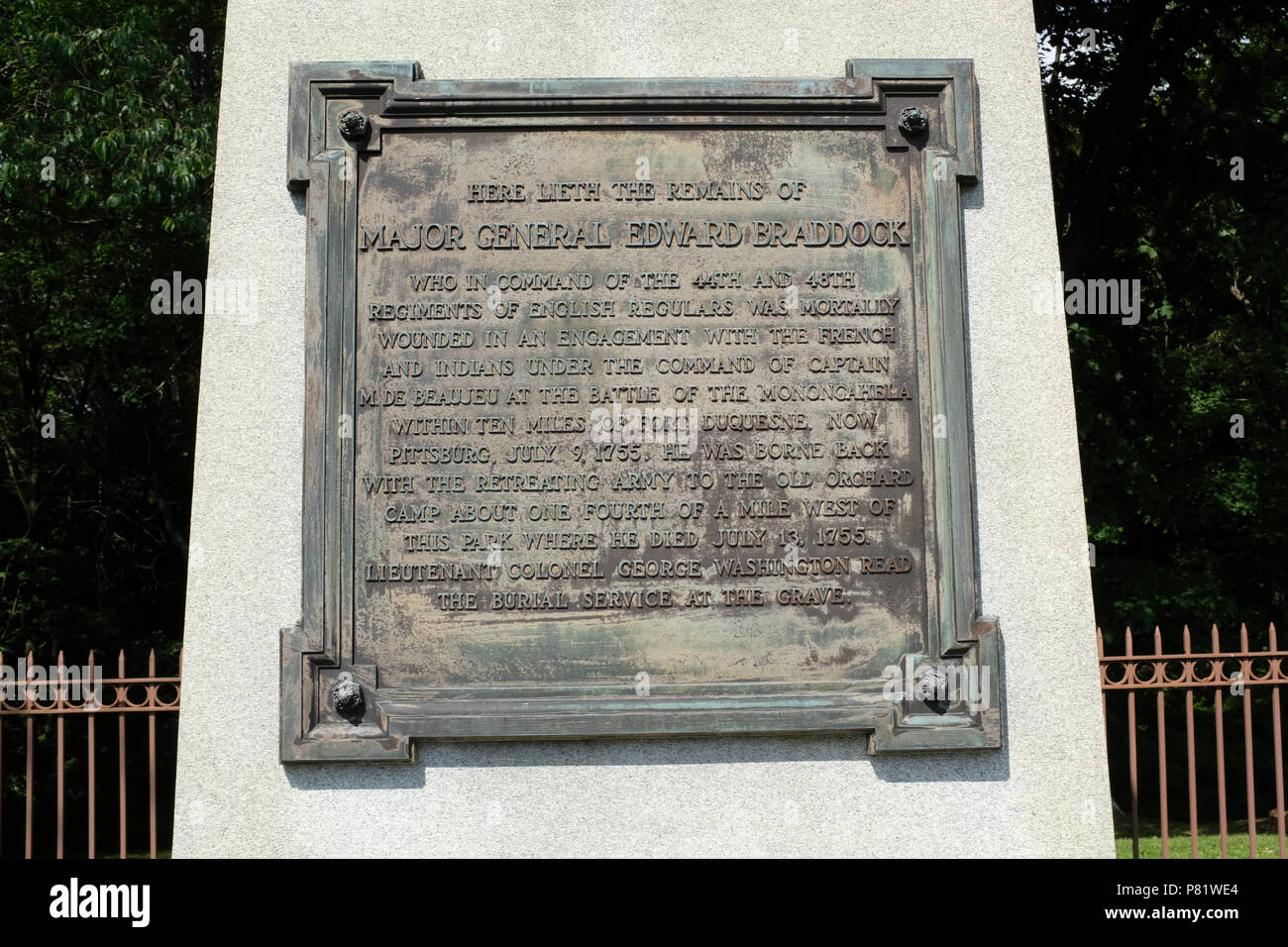Plaque on Grave of Major General Edward Braddock in Farmington ...