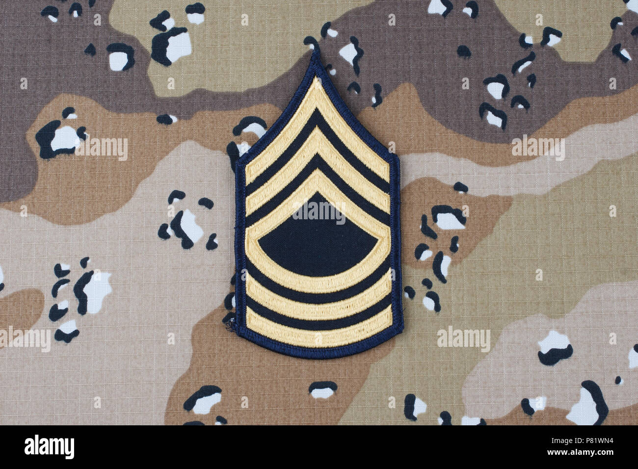 May 12, 2018. US ARMY Master Sergeant rank patch on desert camouflage ...