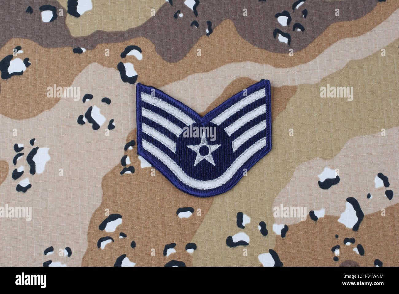 May 12, 2018. US AIR FORCE Staff Sergeant rank patch on desert ...