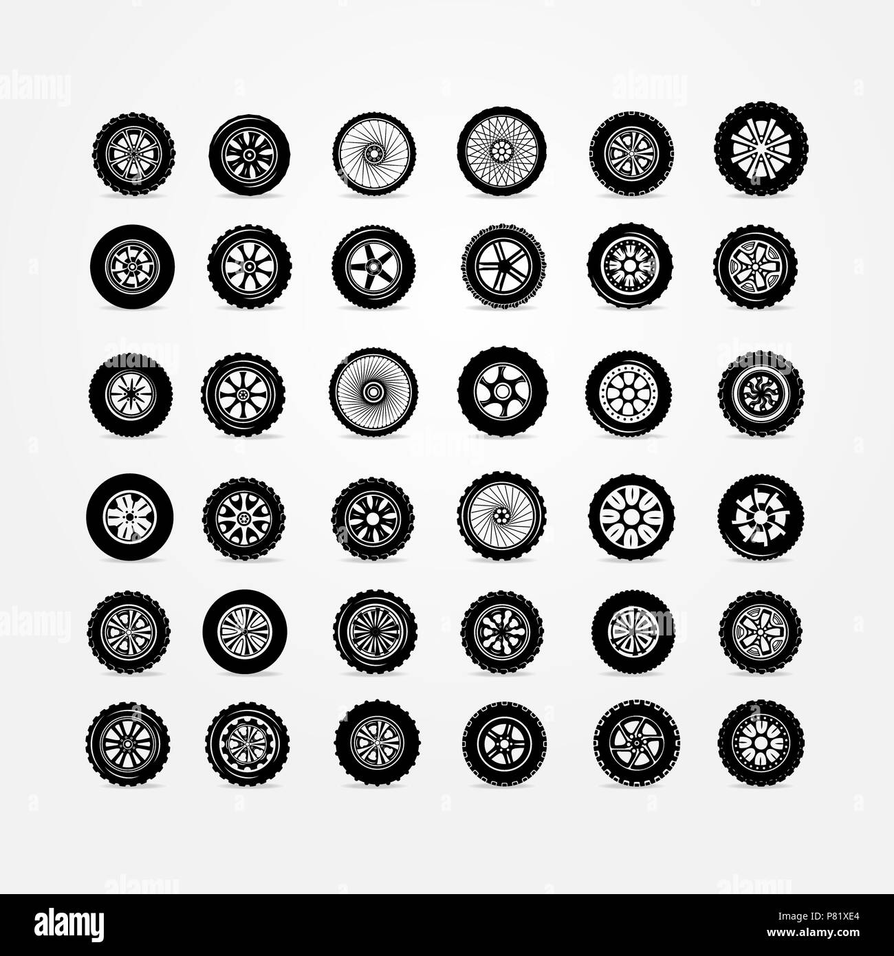 Set of car wheels isolated on white background Stock Photo - Alamy