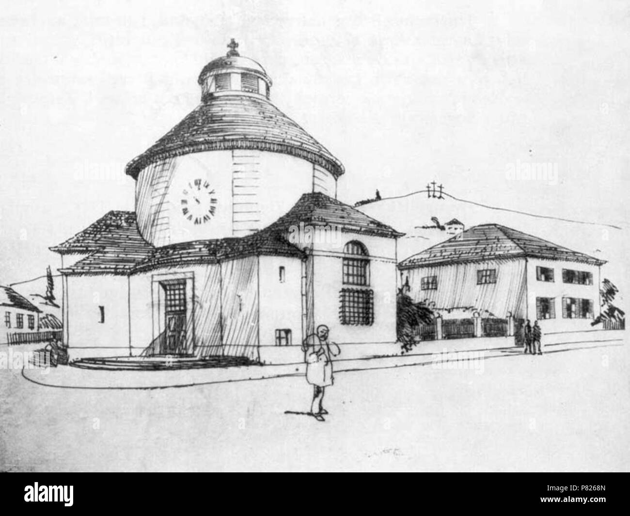 English: The Evangelical Church in Zemun, Belgrade, Serbia, as drawn by ...