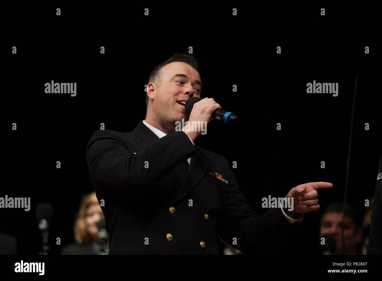 WOBURN, MA (April 18, 2016) Musician 1st Class Michael Webb sings "I've ...