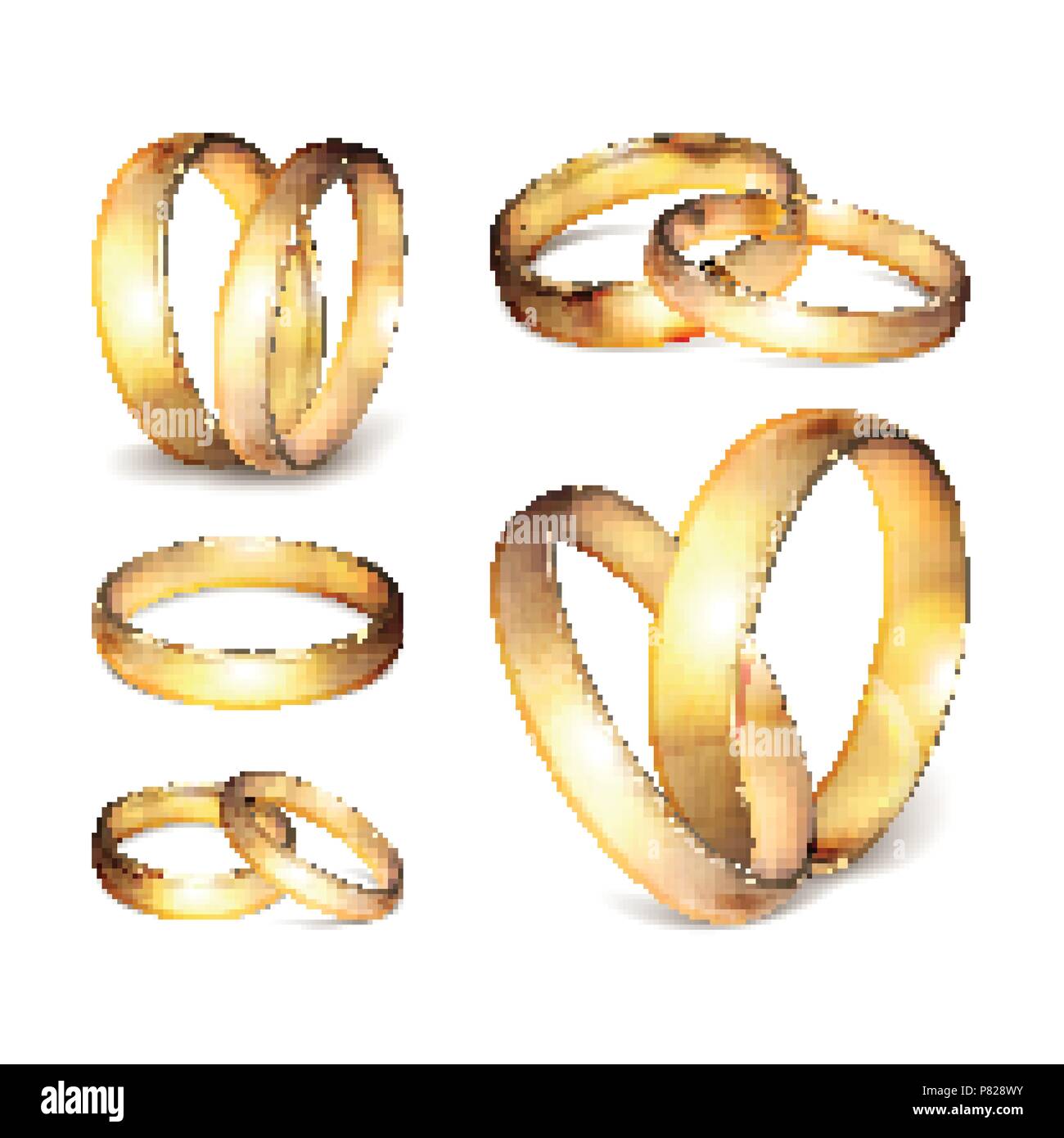 Stock vector illustration realistic gold wedding ring set Isolated on a ...