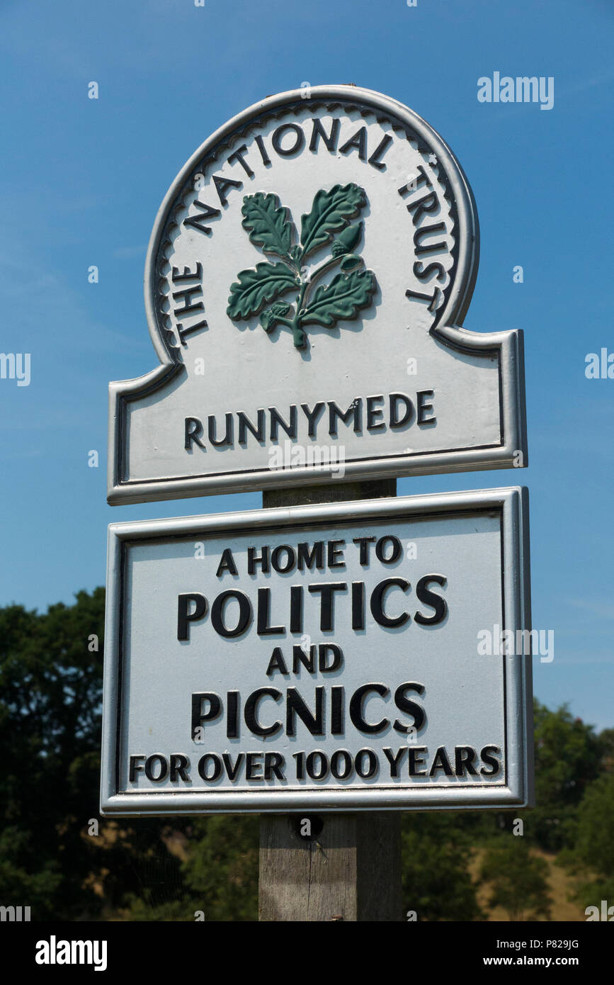 National Trust sign / signpost / post; Runnymede, Surrey. UK. Runnymede ...