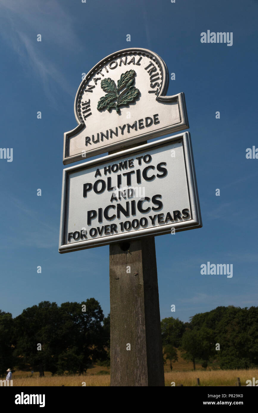 National Trust sign / signpost / post; Runnymede, Surrey. UK. Runnymede ...