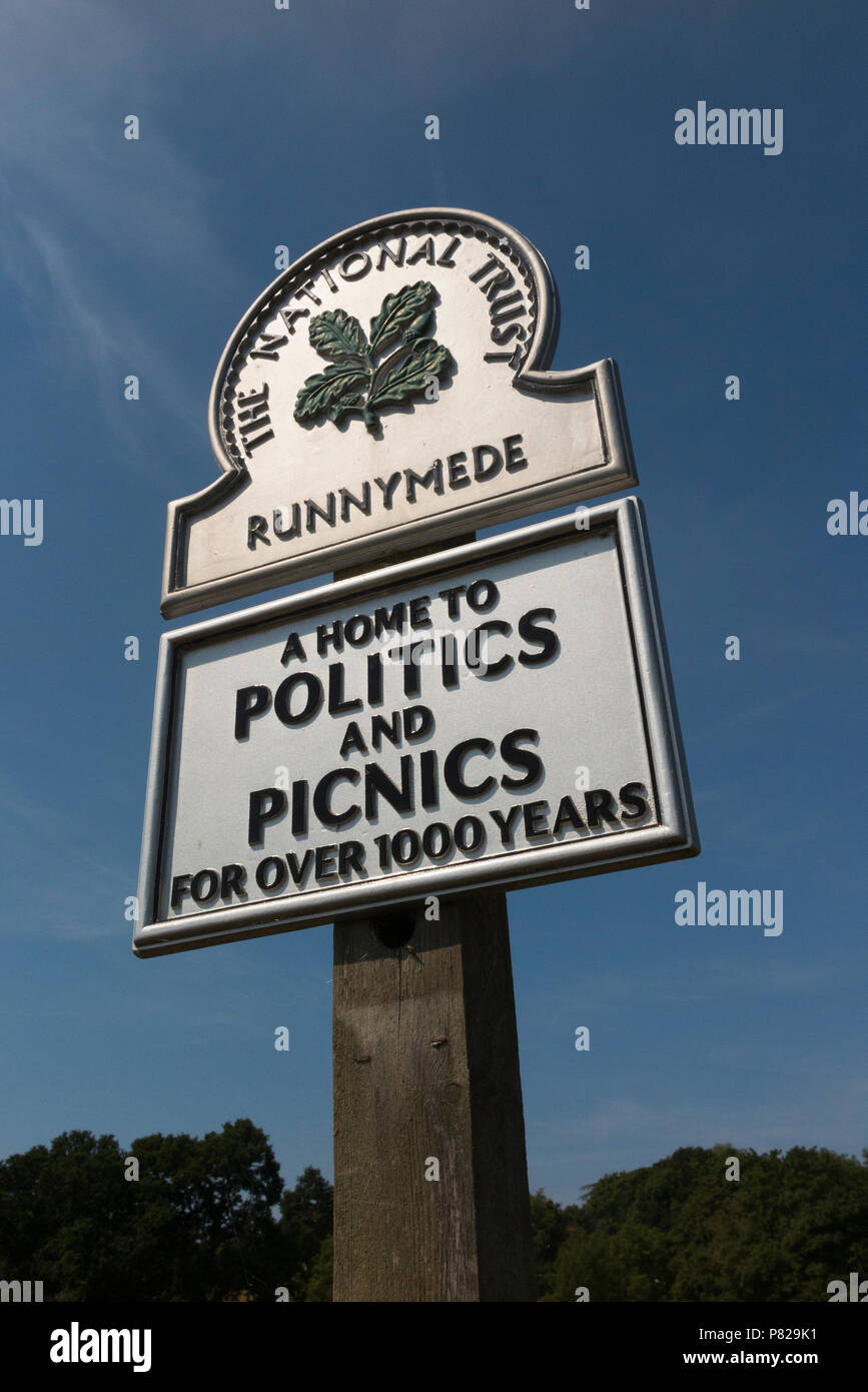 National Trust sign / signpost / post; Runnymede, Surrey. UK. Runnymede ...