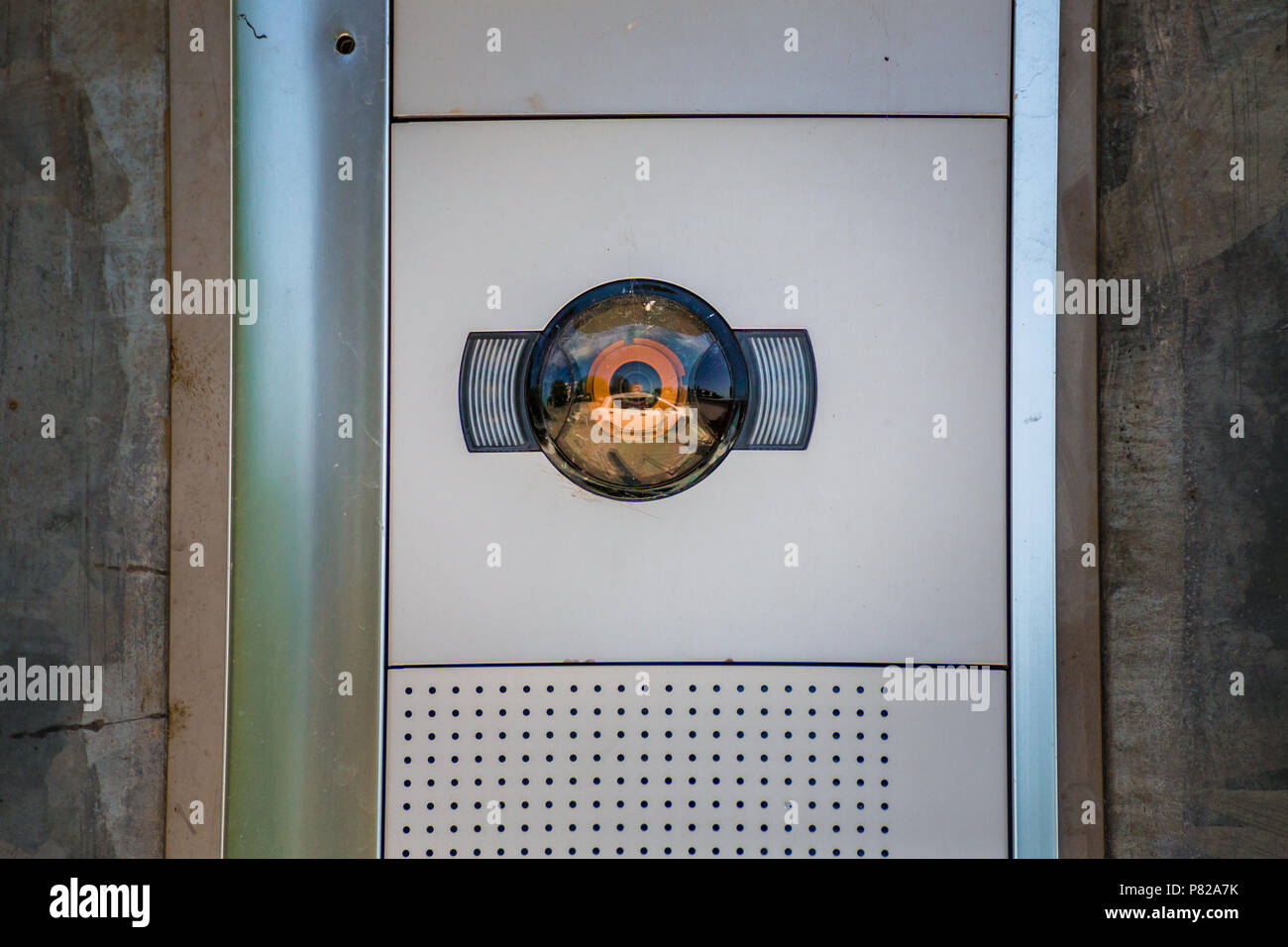 car reflected in gate entrance camera Stock Photo - Alamy
