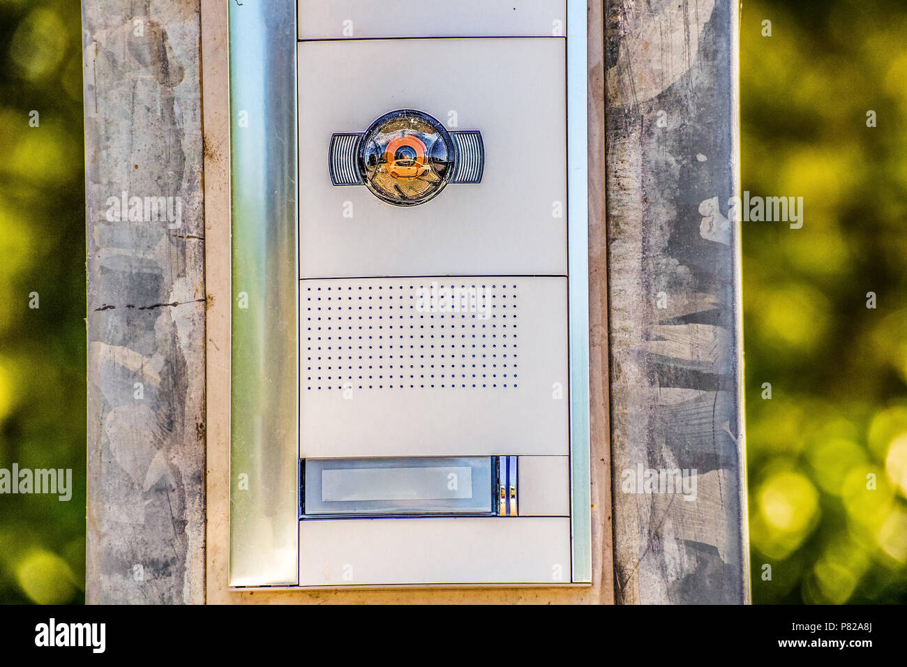 car reflected in gate entrance camera Stock Photo - Alamy