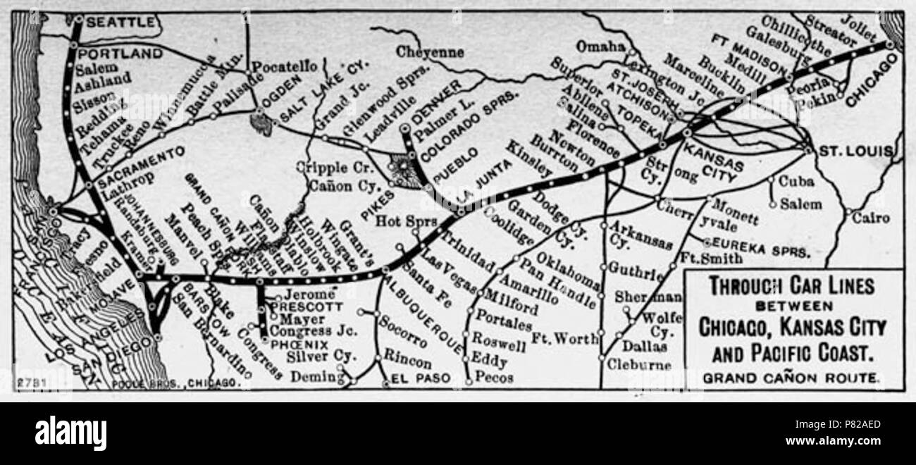 A map depicting the Grand Canyon Route" circa 1901 Stock Photo - Alamy