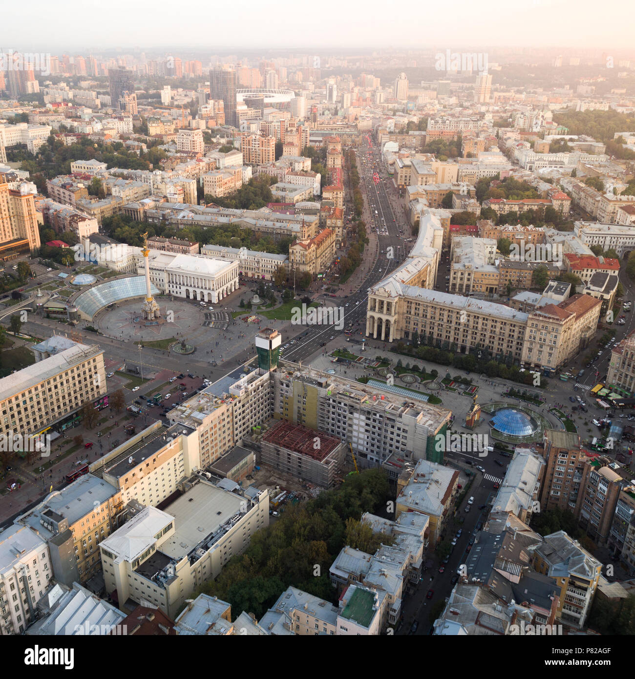 A view from the air to the central street of Kiev - Khreshchatyk, the ...
