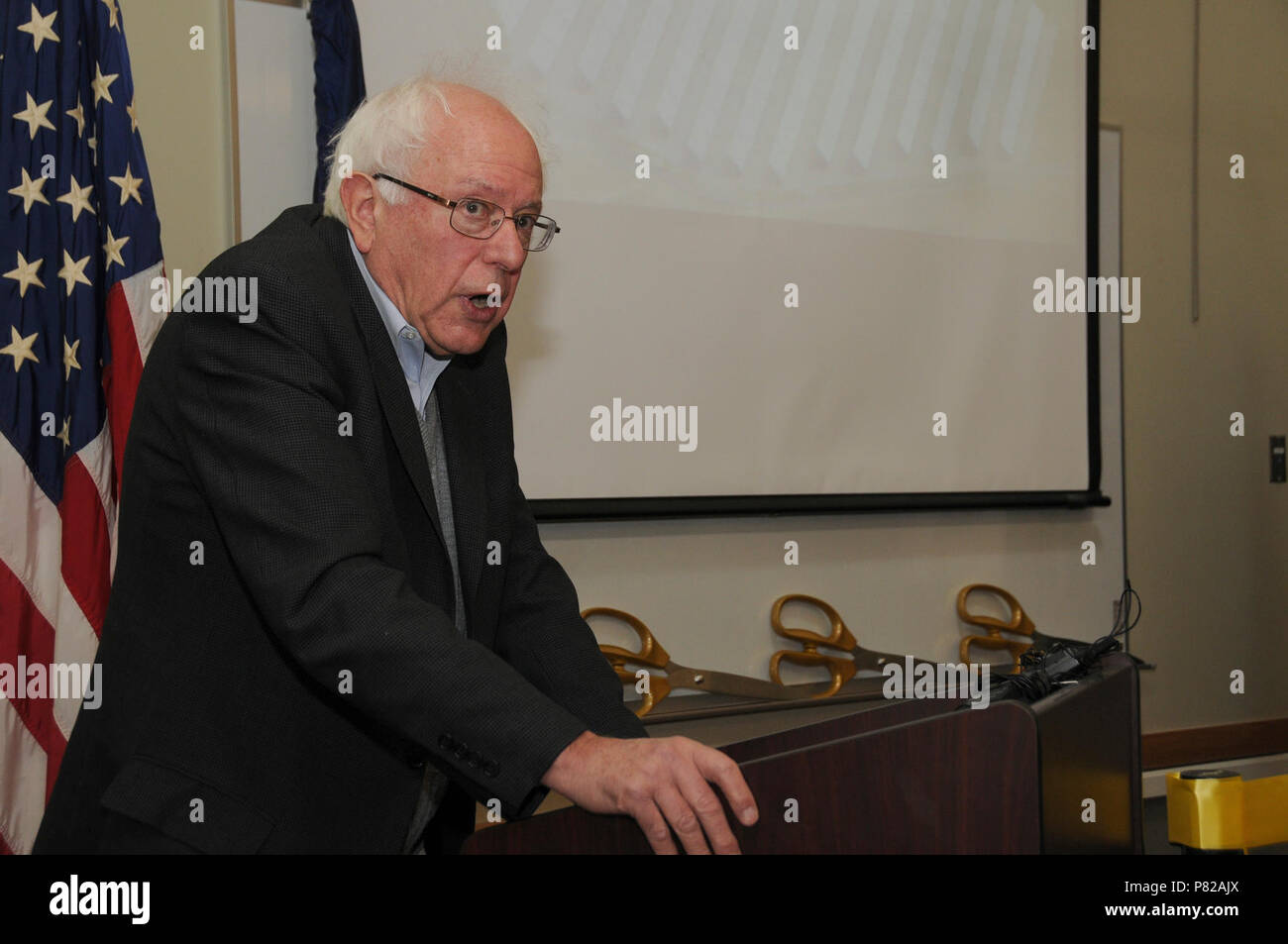 Vermont Sen. Bernie Sanders at the Vermont Air National Guard ribbon ...
