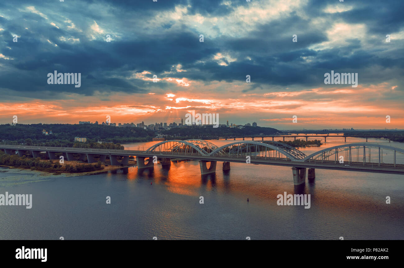 Kiev bridge aerial view. Panorama Stock Photo - Alamy