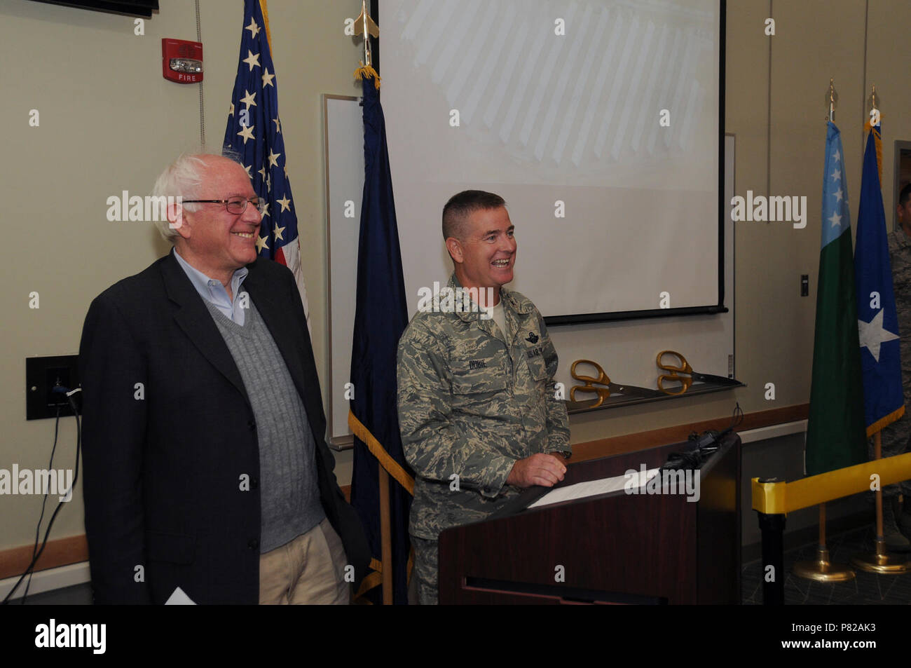 Vermont Sen. Bernie Sanders and Adjutant Gen. Michael Dubie attend the ...