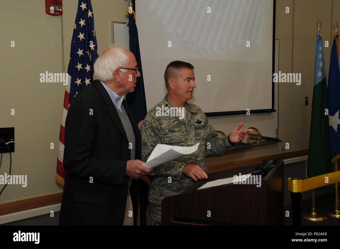 Vermont Sen. Bernie Sanders and Adjutant Gen. Michael Dubie attend the ...