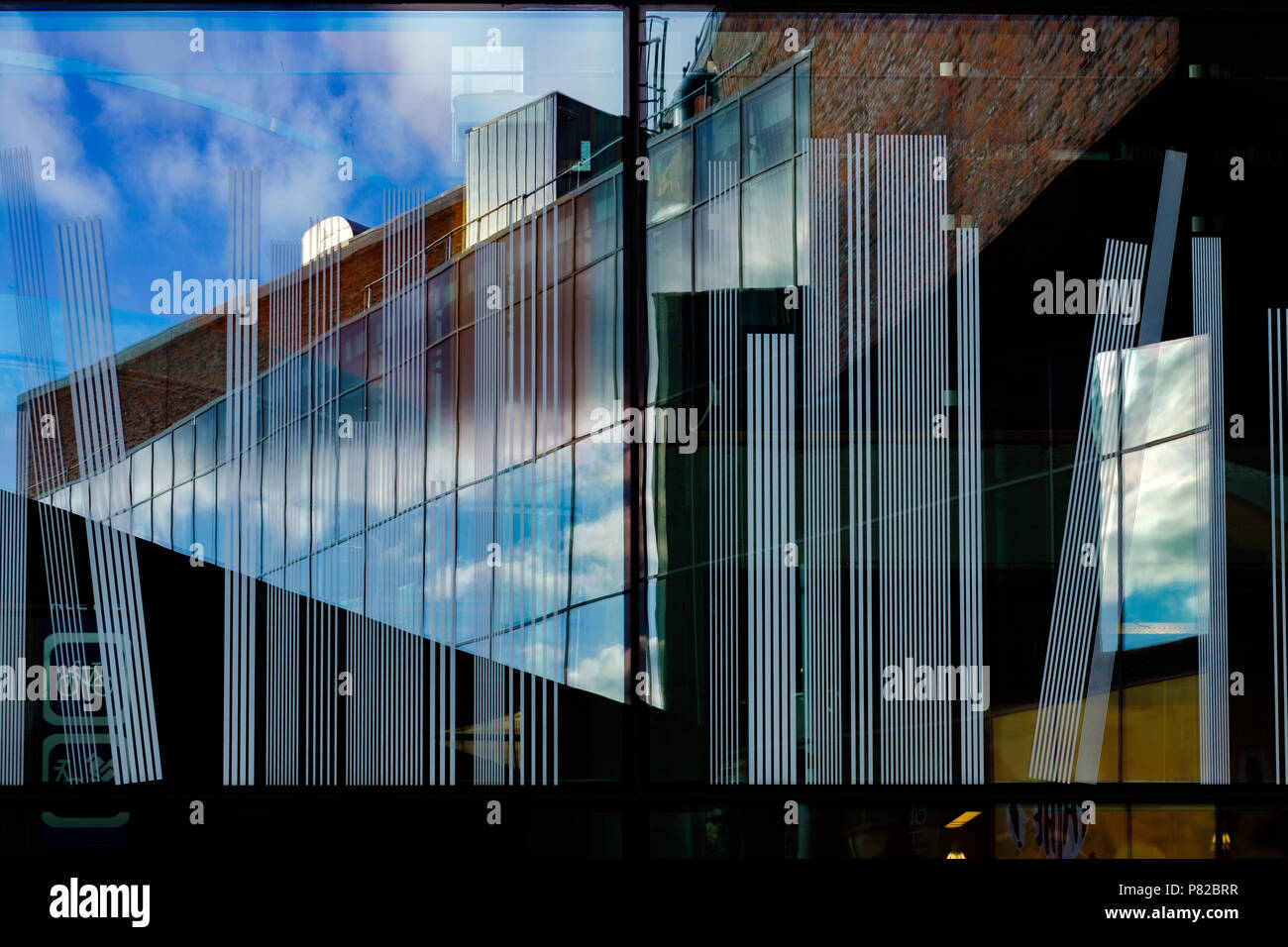 Light reflection art in the windows of the library in Delft, the ...
