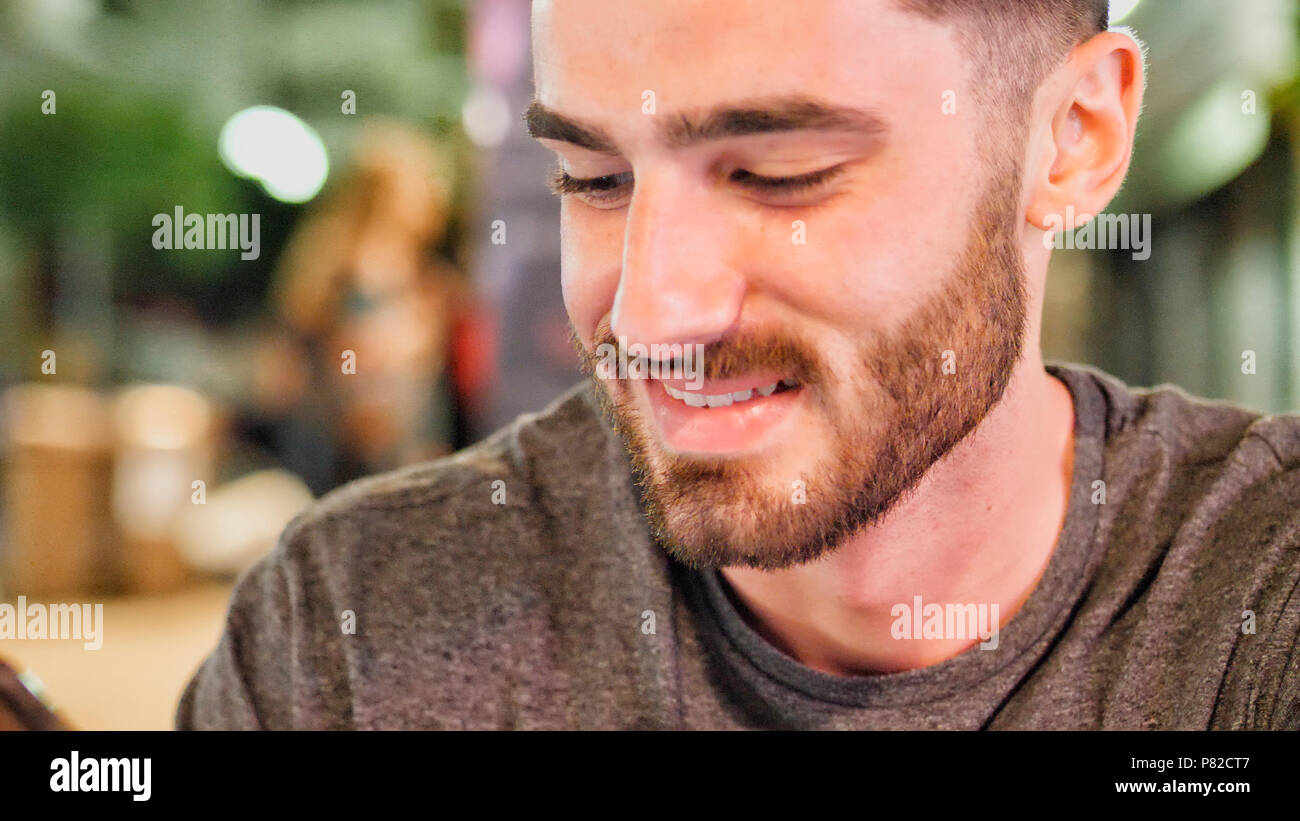 Happy Man Looking Phone Night High Resolution Stock Photography and ...