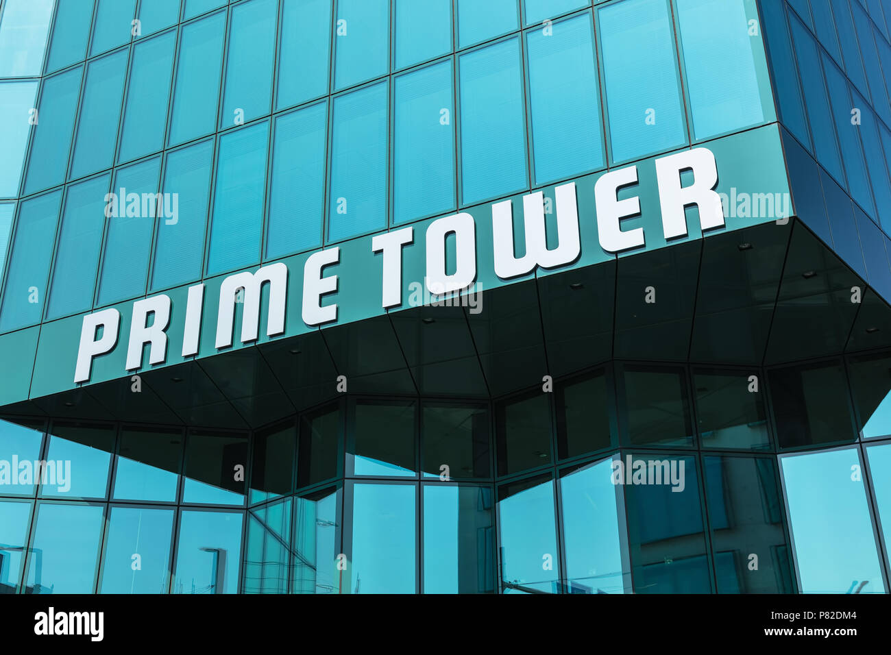 Zurich, Switzerland - July 8, 2018: a partial view of the Prime Tower ...