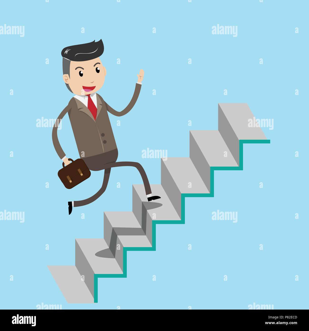 vector. happy business man running on ladder step as symbol of success ...
