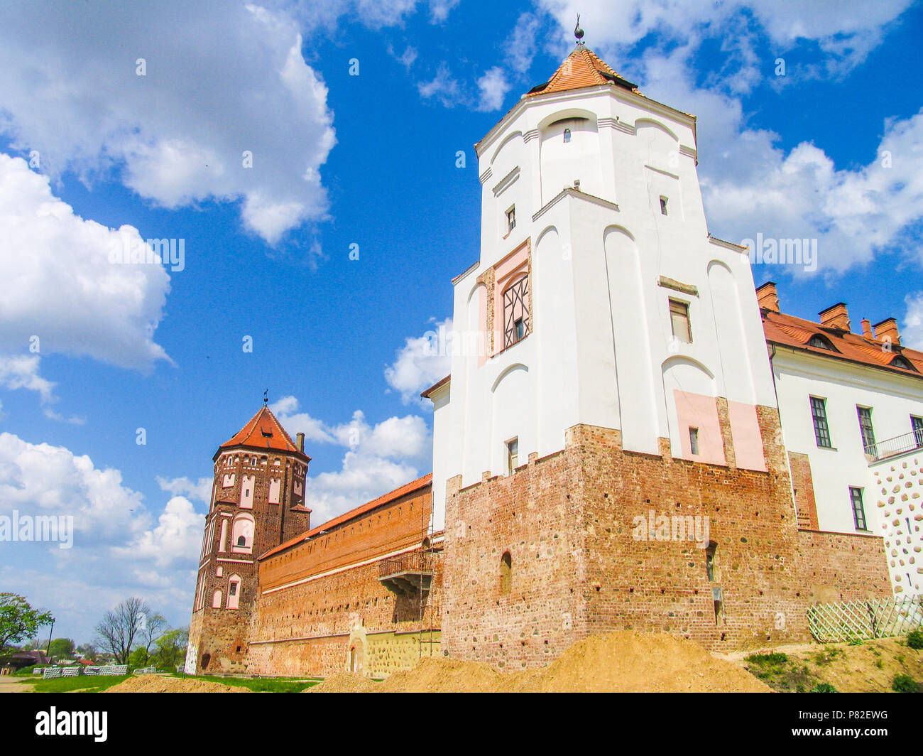 Mir, Belarus. Castle Complex Mir On Sunny Day with blue sky Background ...