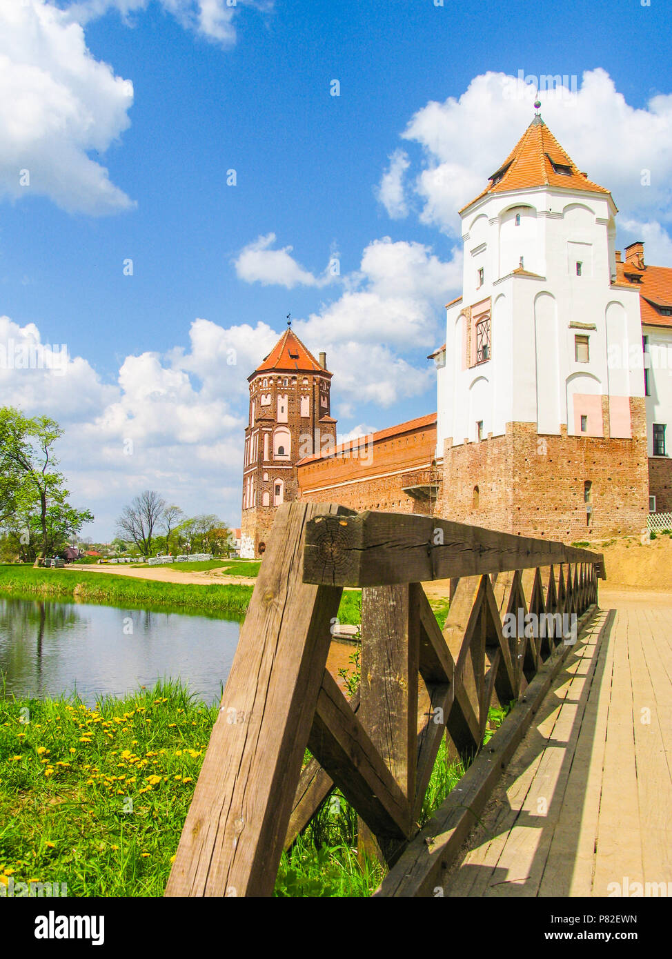 Mir, Belarus. Castle Complex Mir On Sunny Day with blue sky Background ...