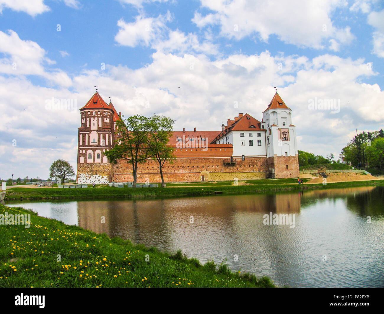 Mir, Belarus. Castle Complex Mir On Sunny Day with blue sky Background ...