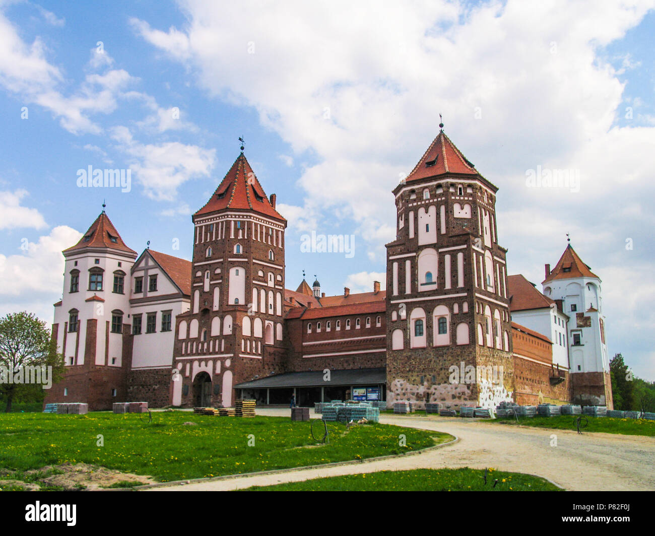 Mir, Belarus. Castle Complex Mir On Sunny Day with blue sky Background ...