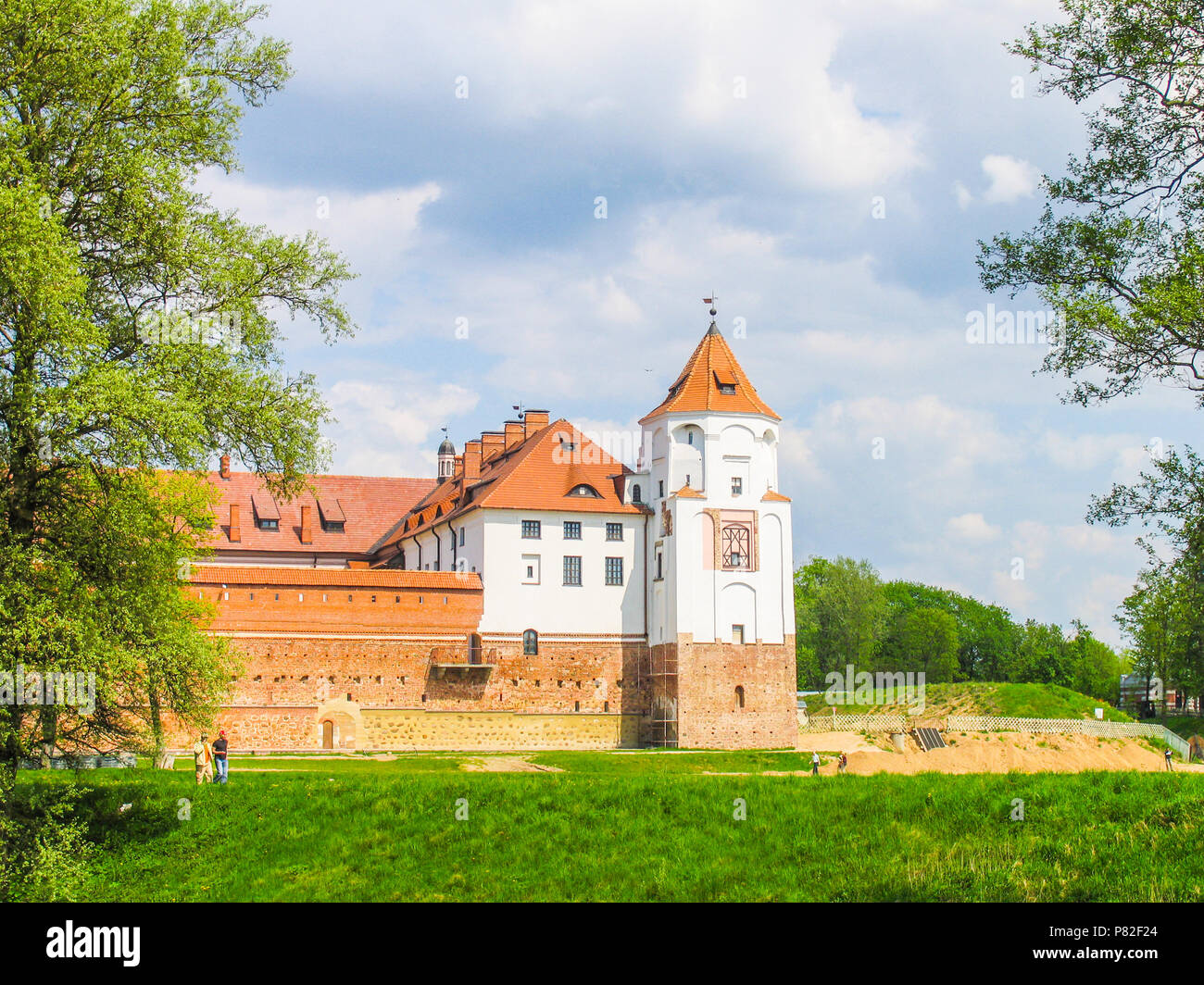 Mir, Belarus. Castle Complex Mir On Sunny Day with blue sky Background ...