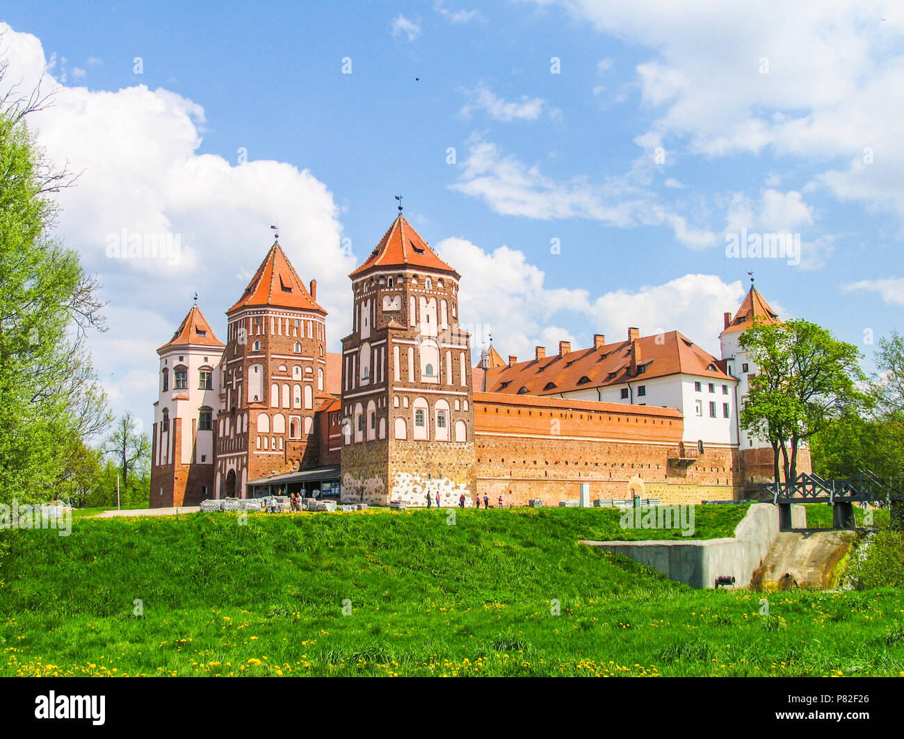 Mir, Belarus. Castle Complex Mir On Sunny Day with blue sky Background ...