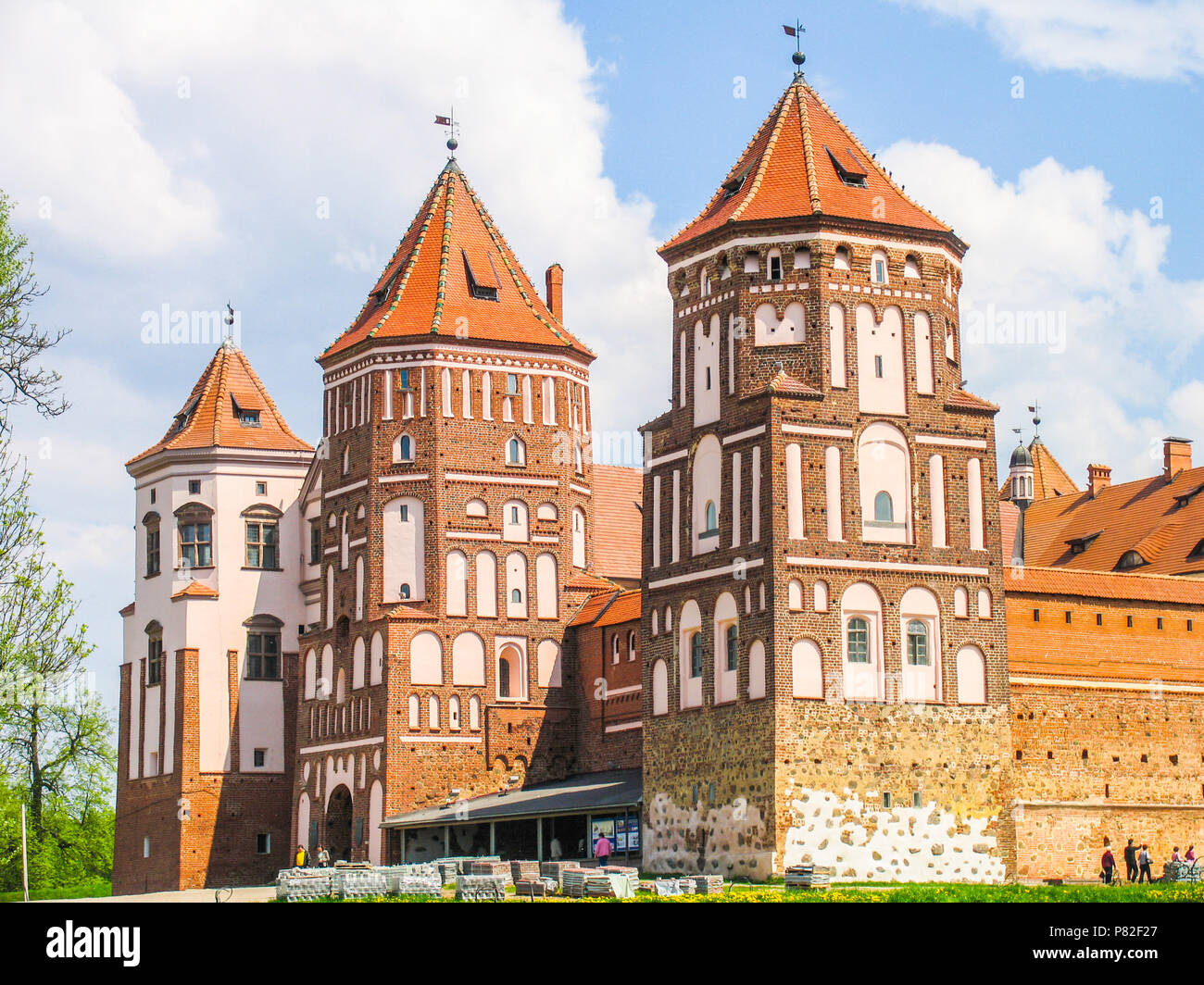 Mir, Belarus. Castle Complex Mir On Sunny Day with blue sky Background ...